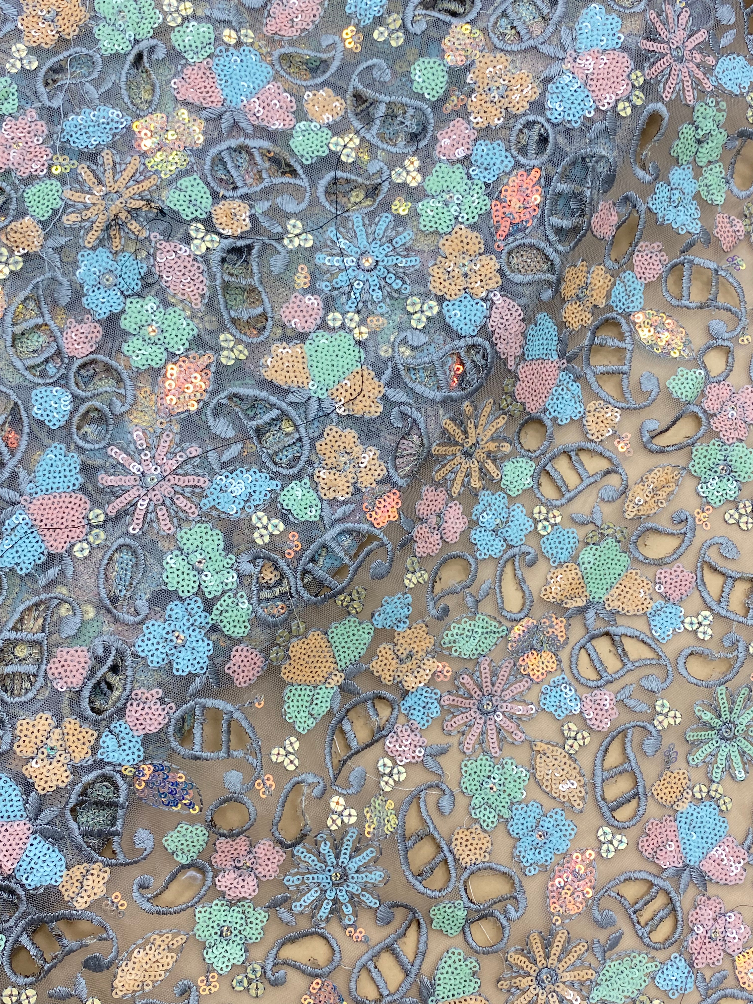 Wonderful Attractive Thread Paisley Cutwork With Multicolor Sequin Wor ...